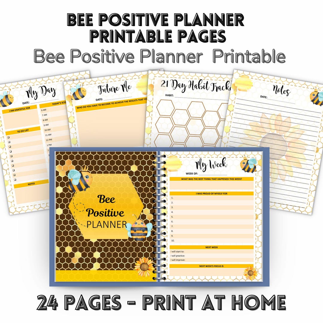 Bee Positive Printable Planner | 24 Page Personal Planner Bundle ...
