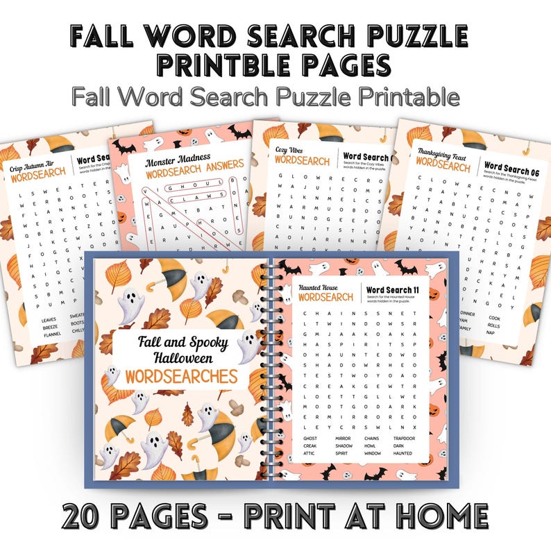 Fall Word Search Puzzle Printable 20 Pages | Halloween Word Search ...
