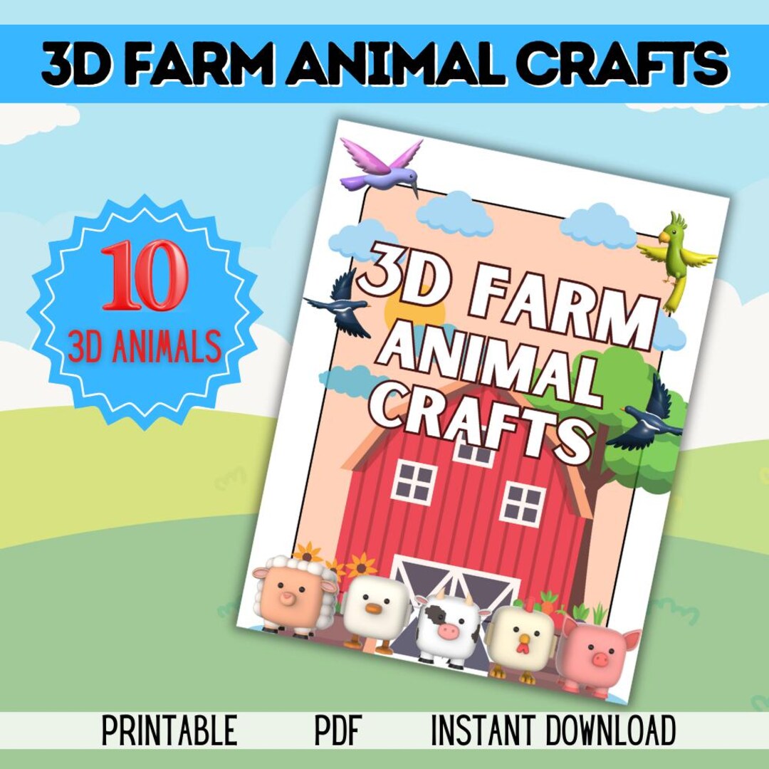 Kids 3D Farm Animal Crafts Printable PDF, Preschool Farm Animal ...