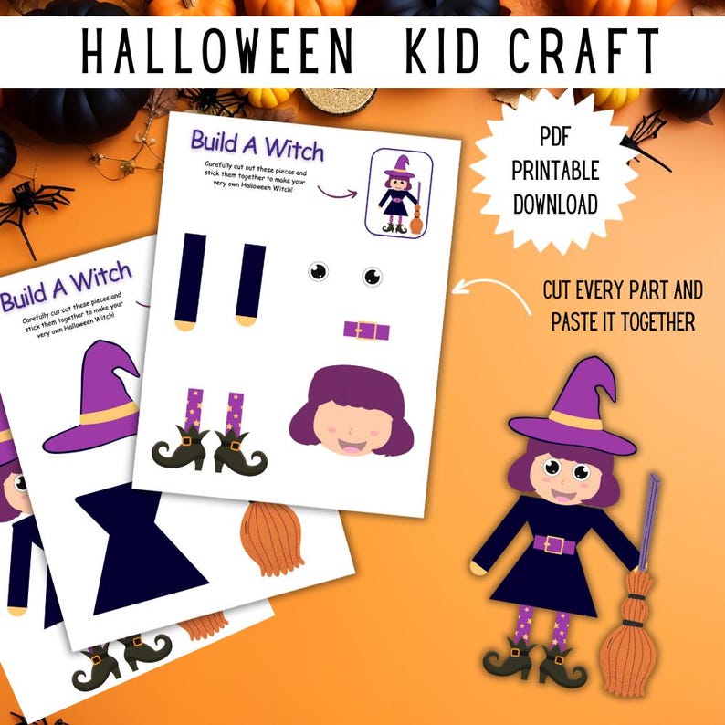 Build a Witch Printable Craft for Kids Halloween | Cut and Paste Witch ...
