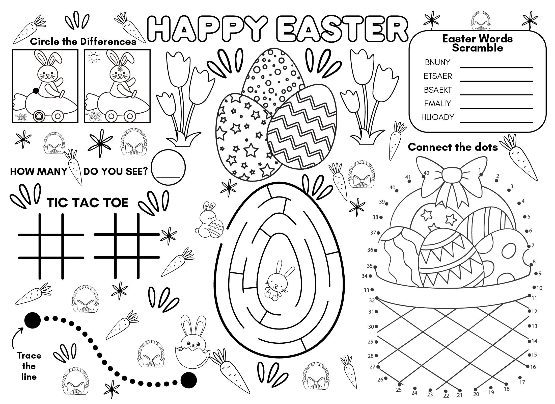 4 Easter Activity Placemats Printable for Kids,easter Coloring Placemat ...