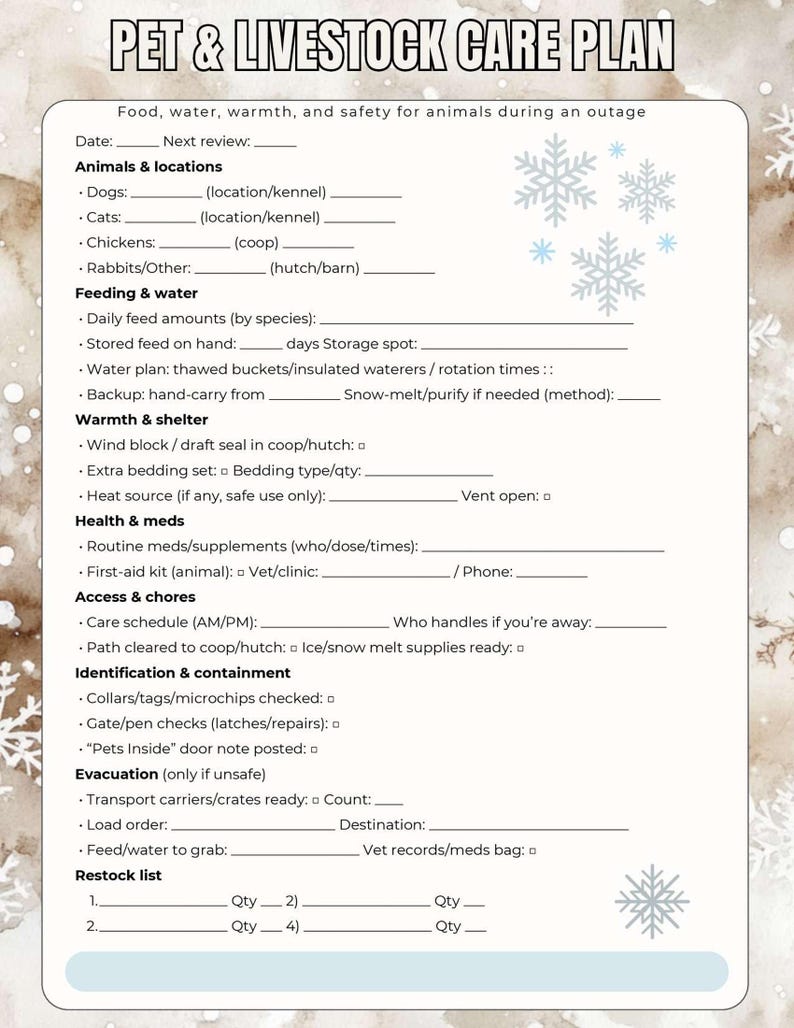 Winter Power Outage Planner Printable, Winter Storm Emergency Checklist ...