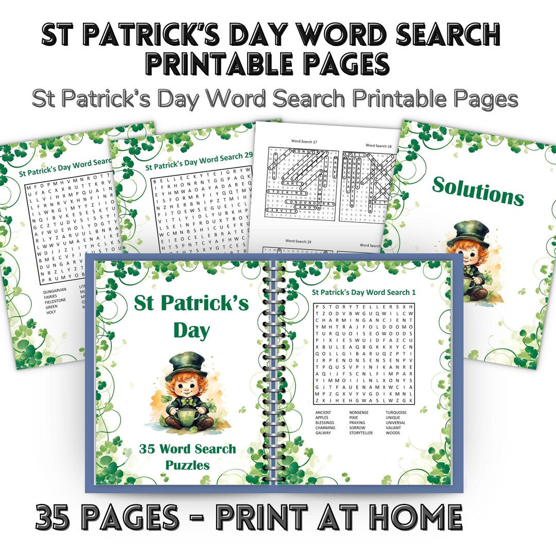 St Patricks Day Word Search Printable , 35 Puzzles , St Patrick Day ...