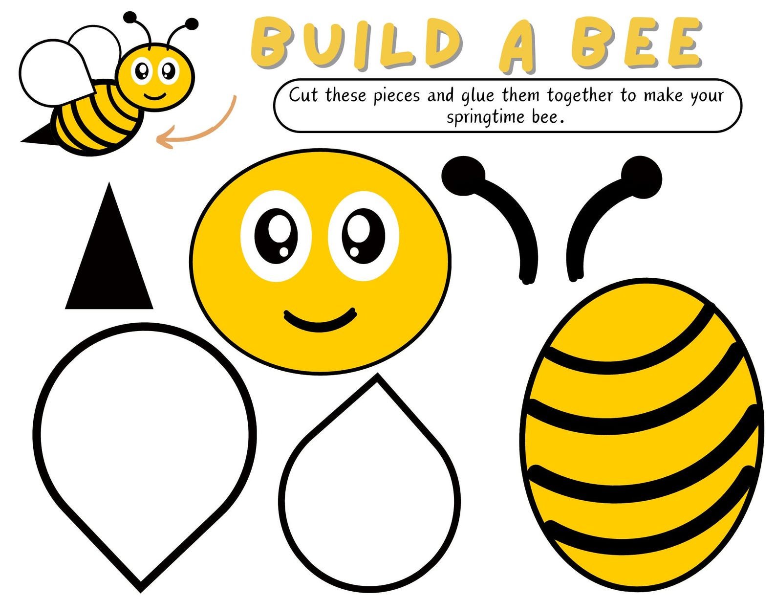 Build A Bee Craft Printable for Kids Cut and Paste Activity Bee ...