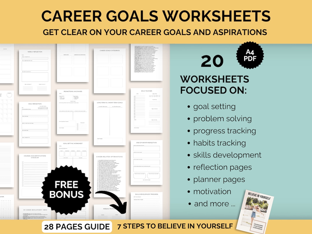 Career Goals Worksheets Bundle: Printable Worksheet for Goal Setting ...