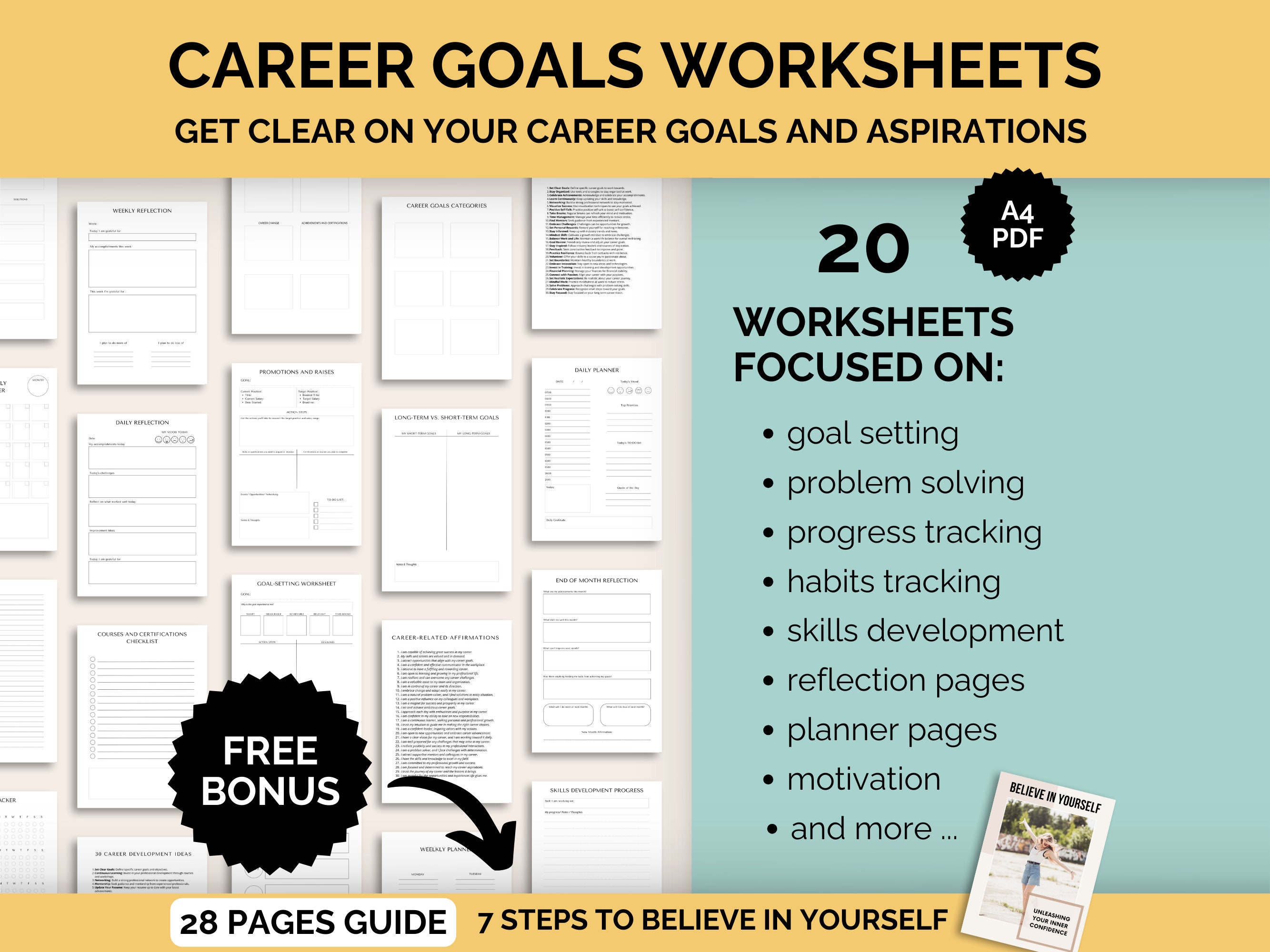 Career Goals Worksheets Bundle: Printable Worksheet for Goal Setting ...