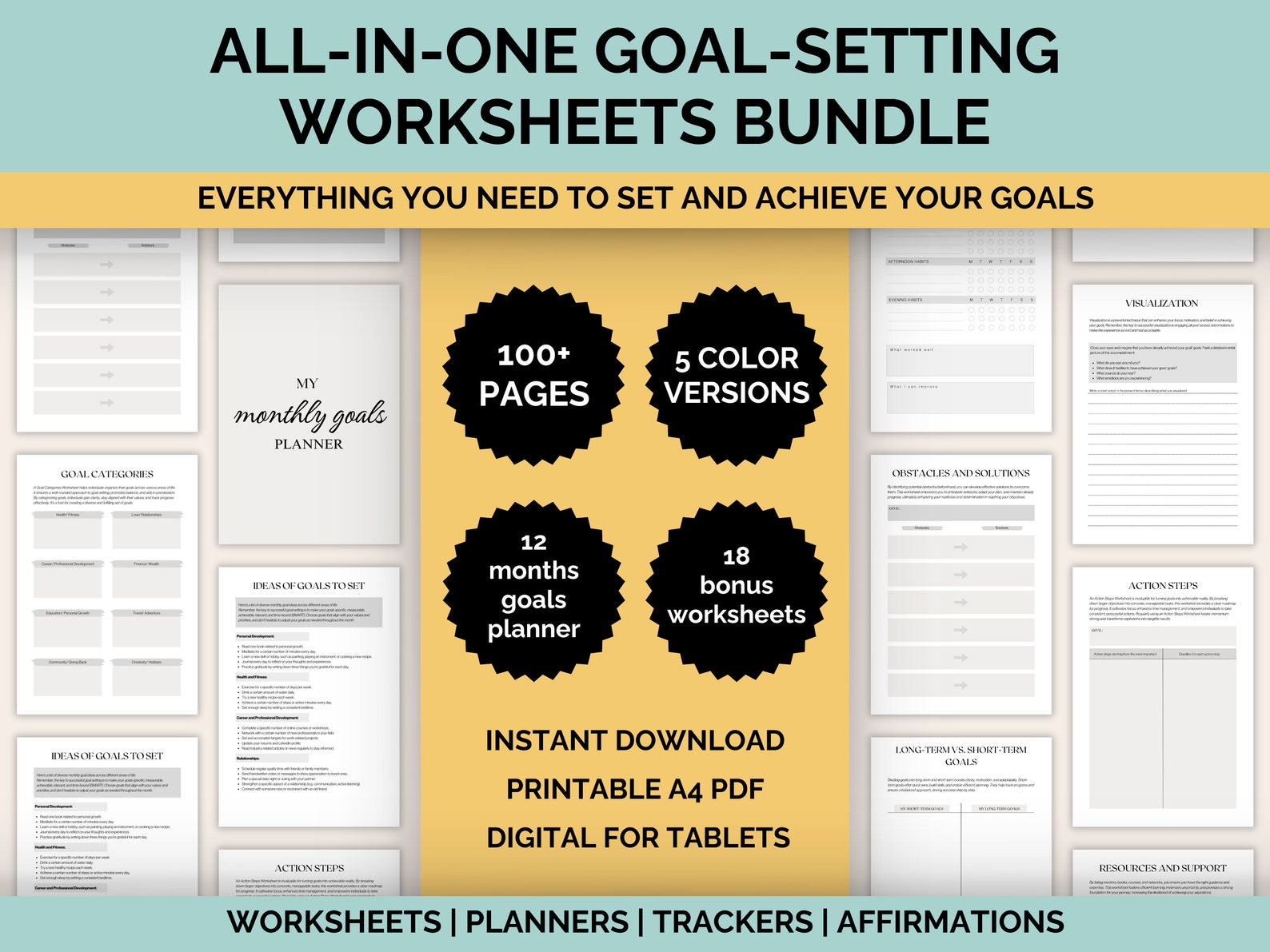 All-in-one Goal Setting Worksheets Bundle, Printable Goal Planner ...