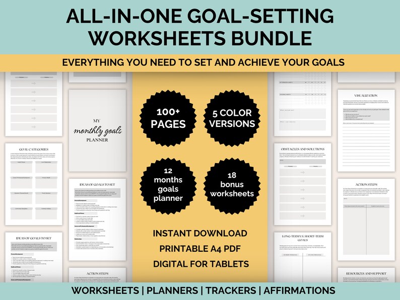 All-in-one Goal Setting Worksheets Bundle, Printable Goal Planner ...