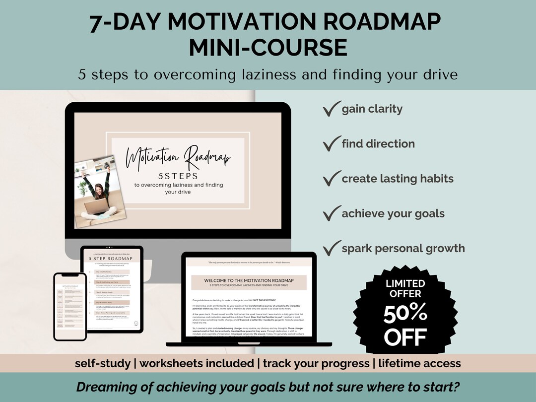 Goal Setting Mini-course Motivation Roadmap 5 Steps to Overcoming ...