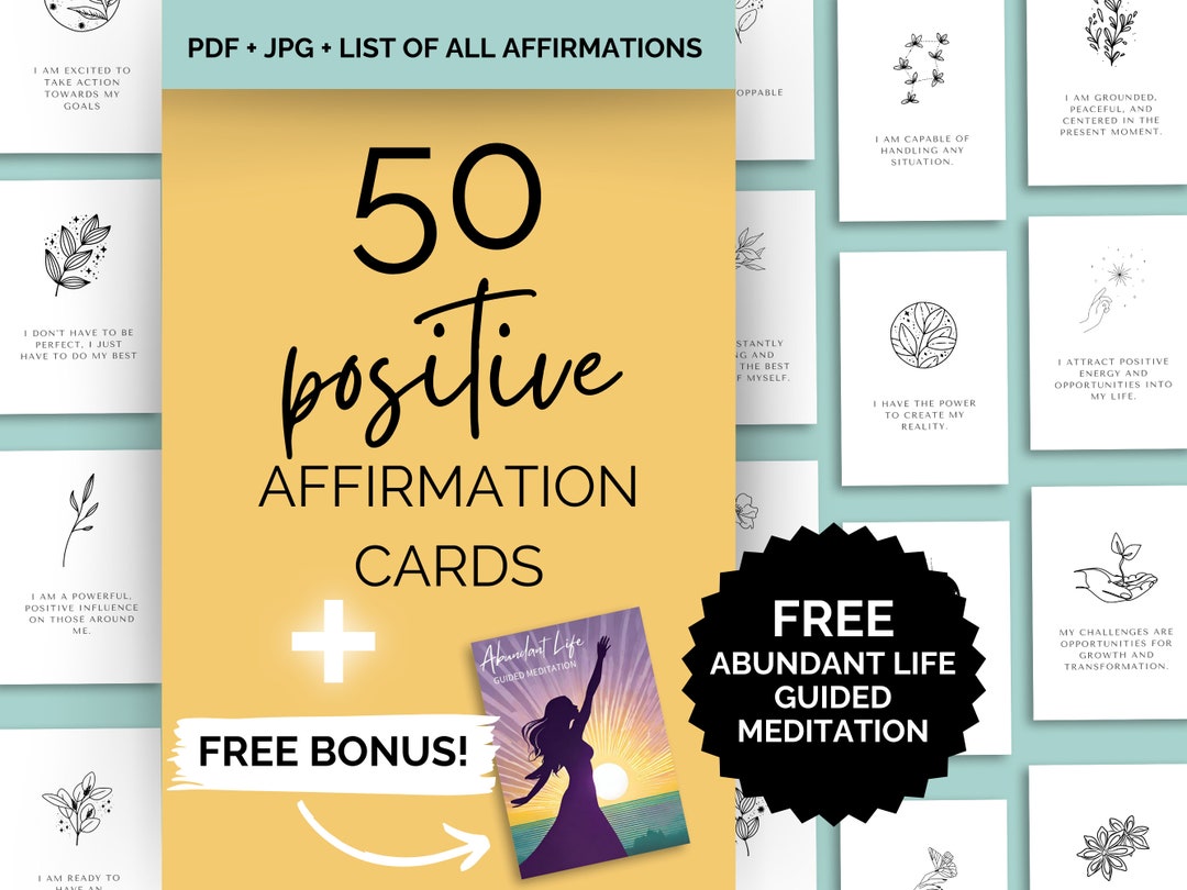 50 Affirmation Cards Printable, Positive Quote Cards With Inspirational ...