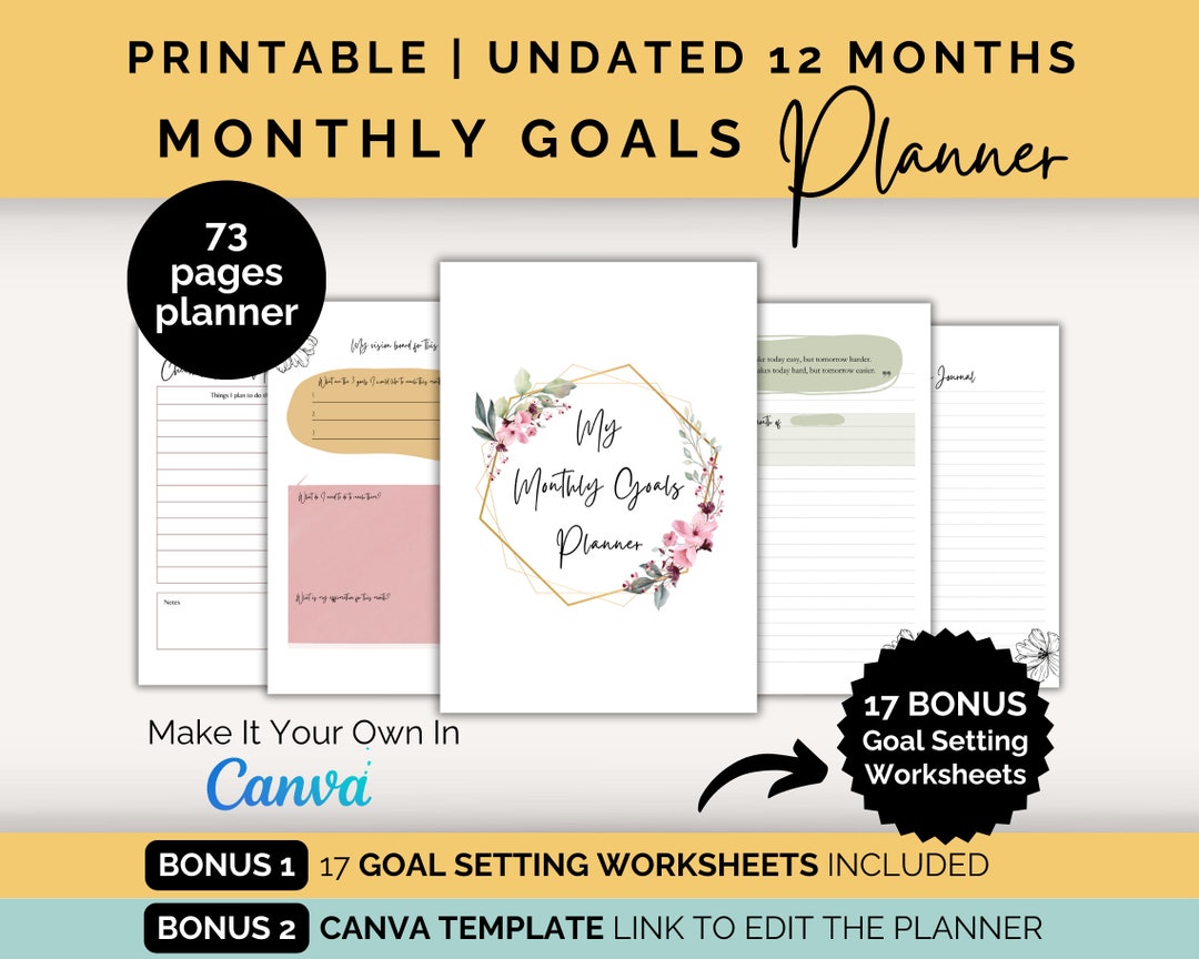 Printable Monthly Goal Planner, Goal Getter Planner, Goal Planner ...