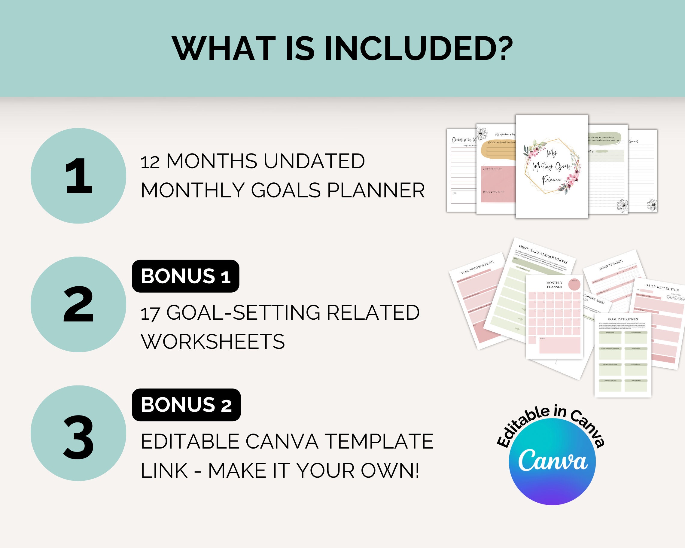 Printable Monthly Goal Planner, Goal Getter Planner, Goal Planner ...