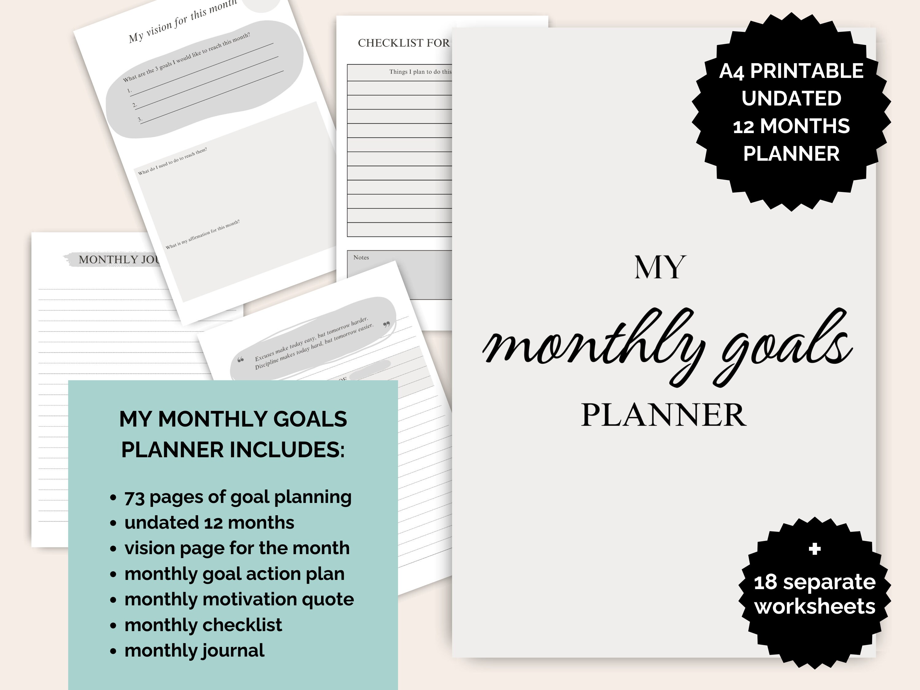 All-in-one Goal Setting Worksheets Bundle, Printable Goal Planner ...
