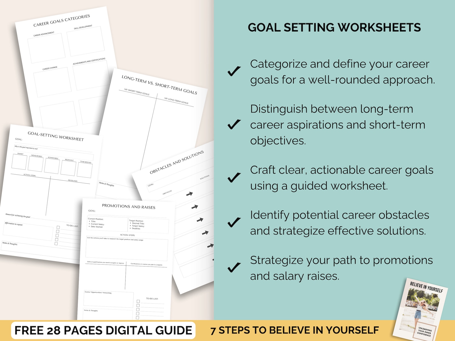 Career Goals Worksheets Bundle: Printable Worksheet for Goal Setting ...