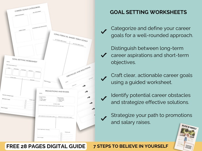 Career Goals Worksheets Bundle: Printable Worksheet for Goal Setting ...