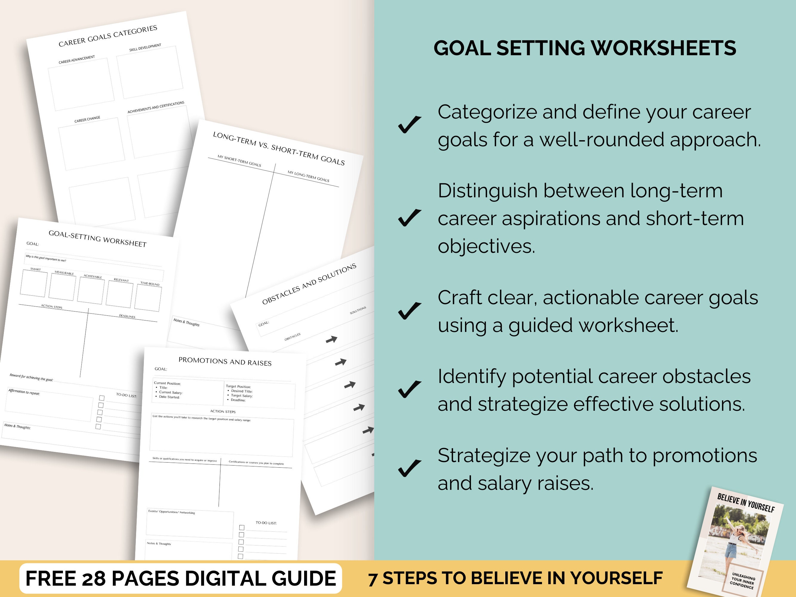 Career Goals Worksheets Bundle: Printable Worksheet for Goal Setting ...