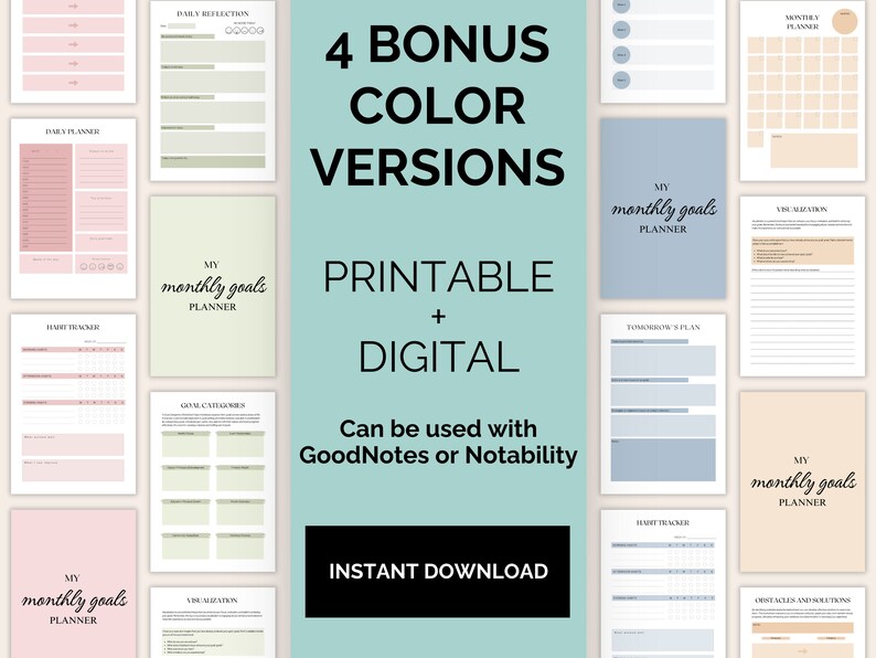 All-in-one Goal Setting Worksheets Bundle, Printable Goal Planner ...