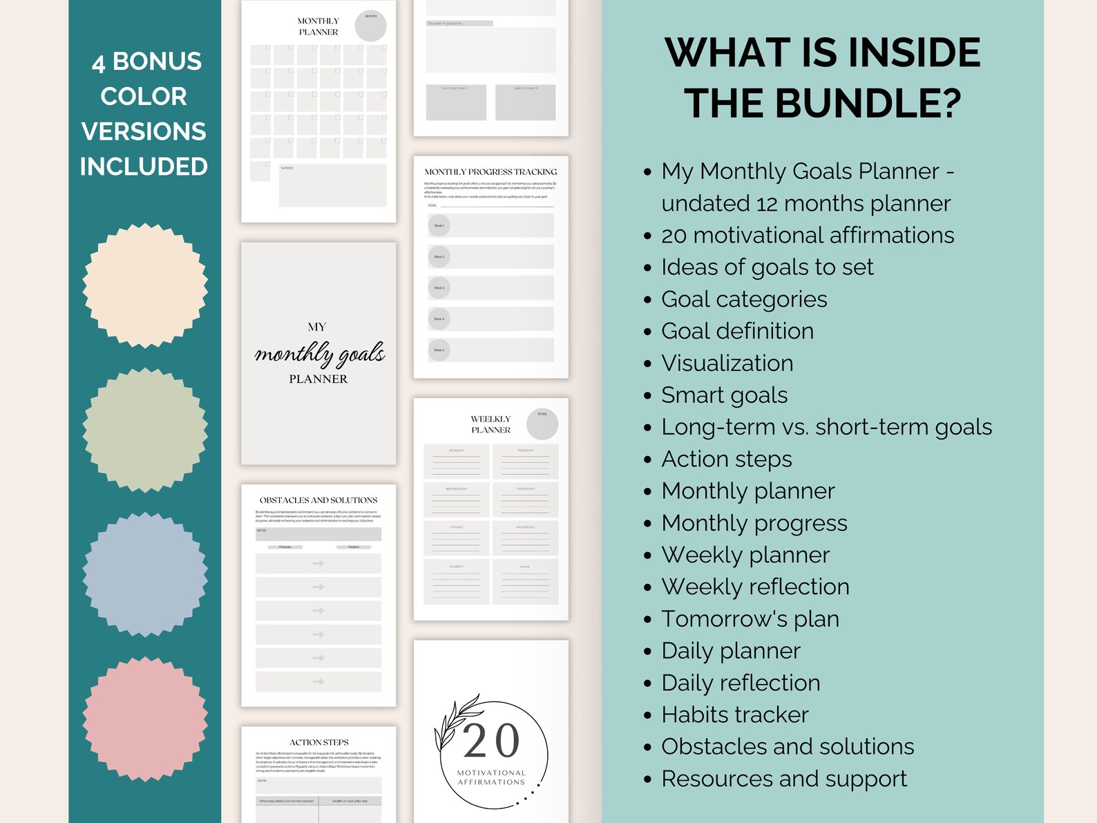 All-in-one Goal Setting Worksheets Bundle, Printable Goal Planner ...