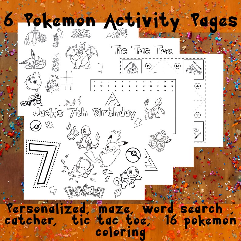 Customizable Pokemon Fun Pack - Coloring & Activity Sheets for Birthday ...