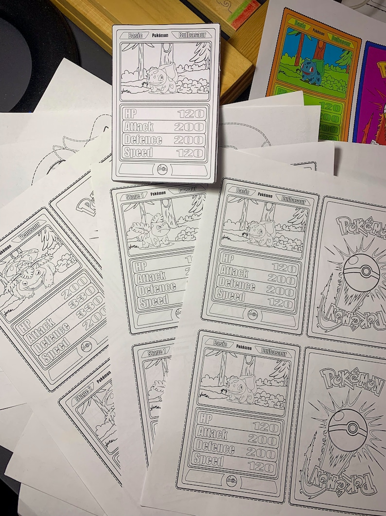 Kit para pintar cartas Pokémon - PDF imprimible para colorear tamaño A4 ...