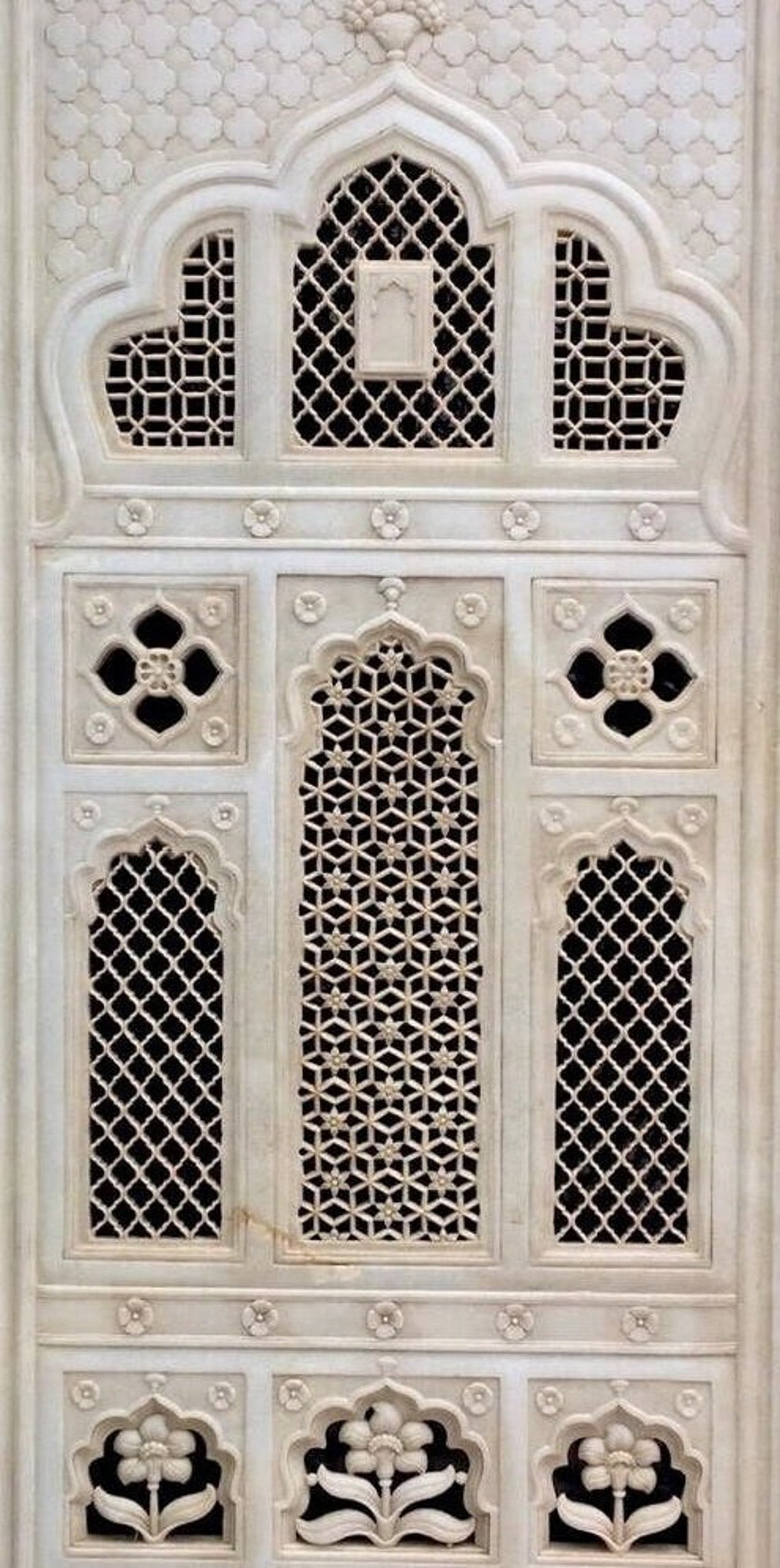 Mughal Wall Art, Carved Floral Jaali, Full Size Marble Wall Panel ...