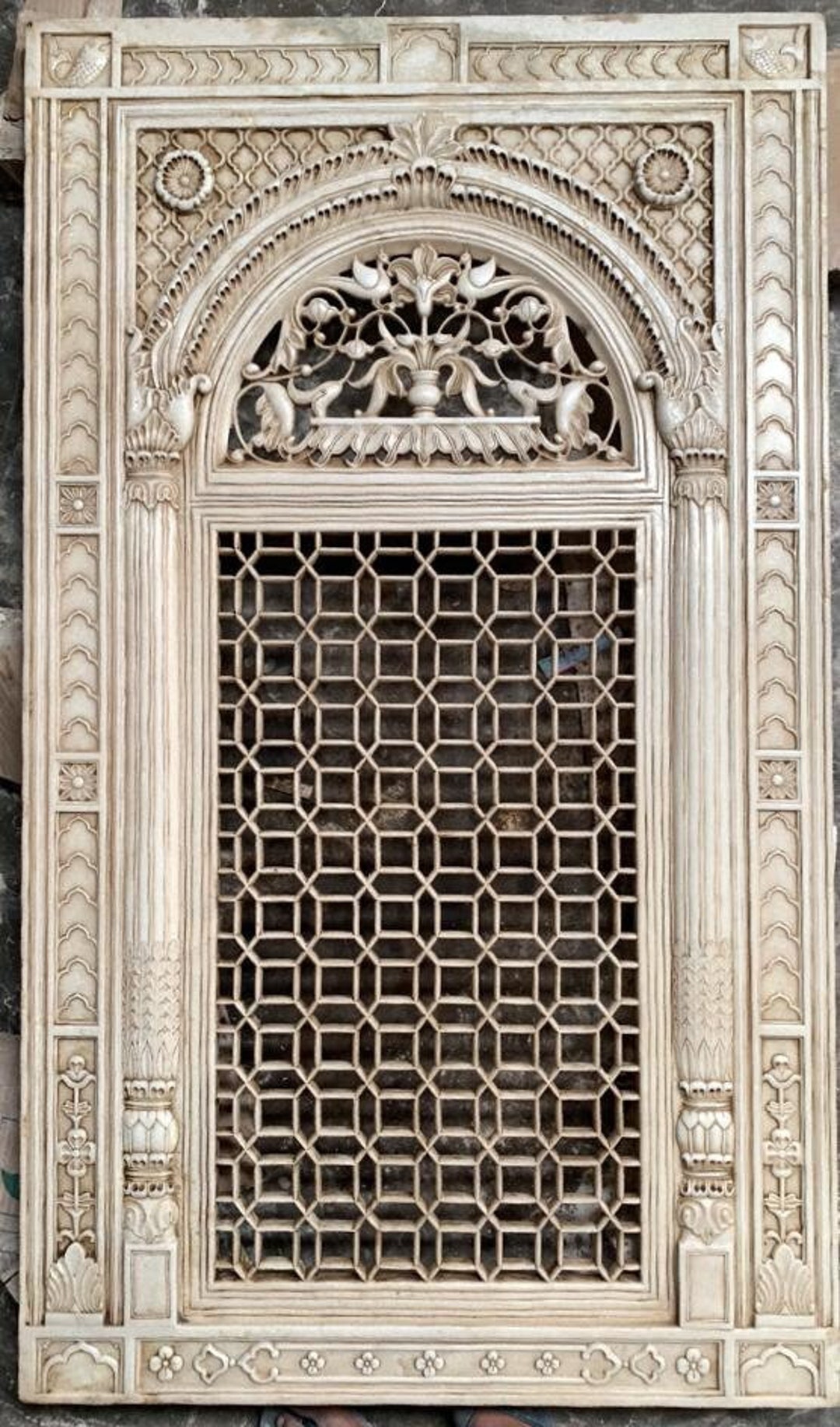 Designer Marble Wall Panel, Carved Floral Jaali, Mughal Wall Art ...