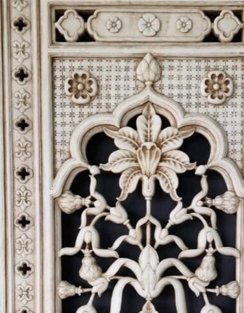 Carved Floral Jaali, Mughal Wall Art, Full Size Marble Wall Panel ...