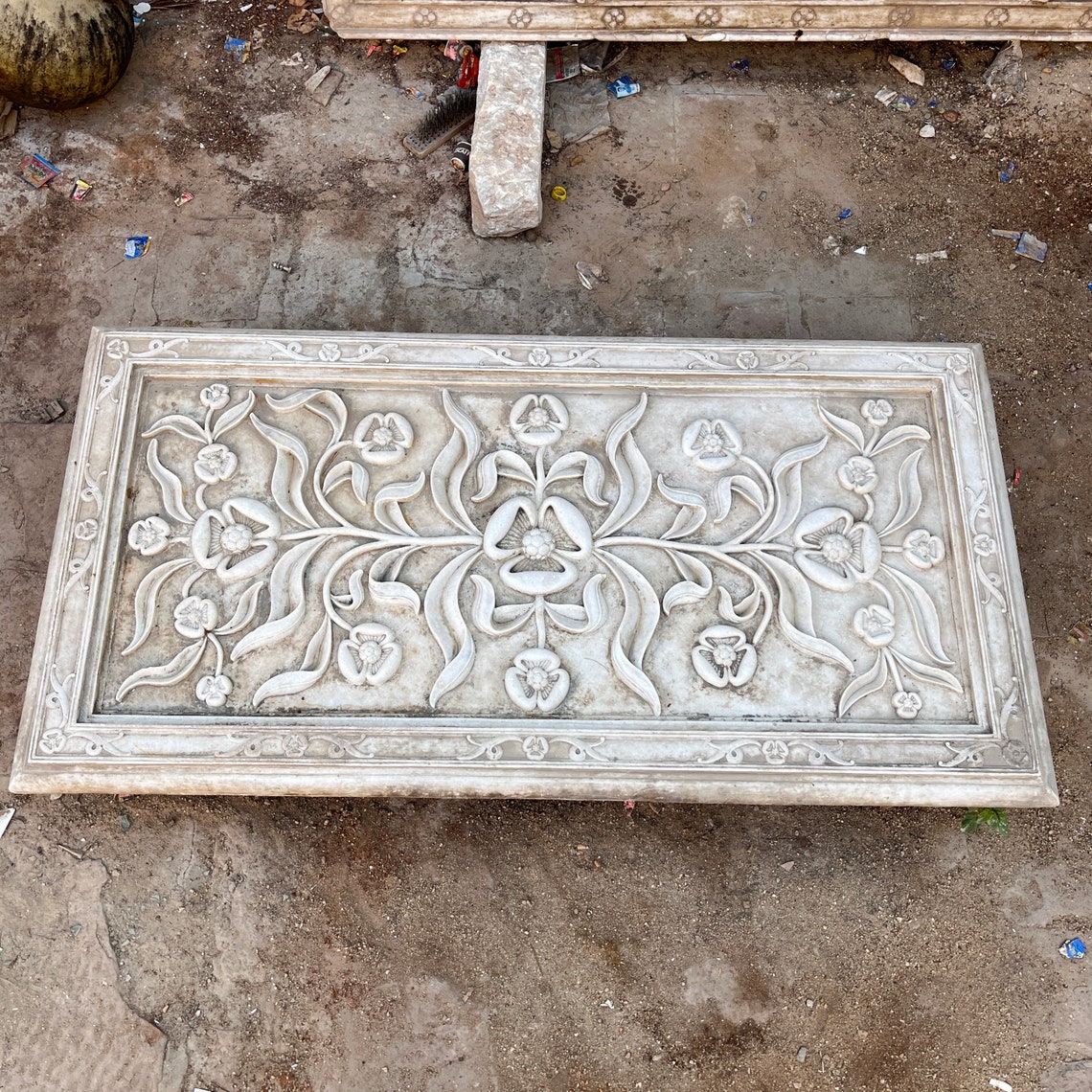 Floral Design Hand Carved Table, Marble Vintage Table, High Quality ...