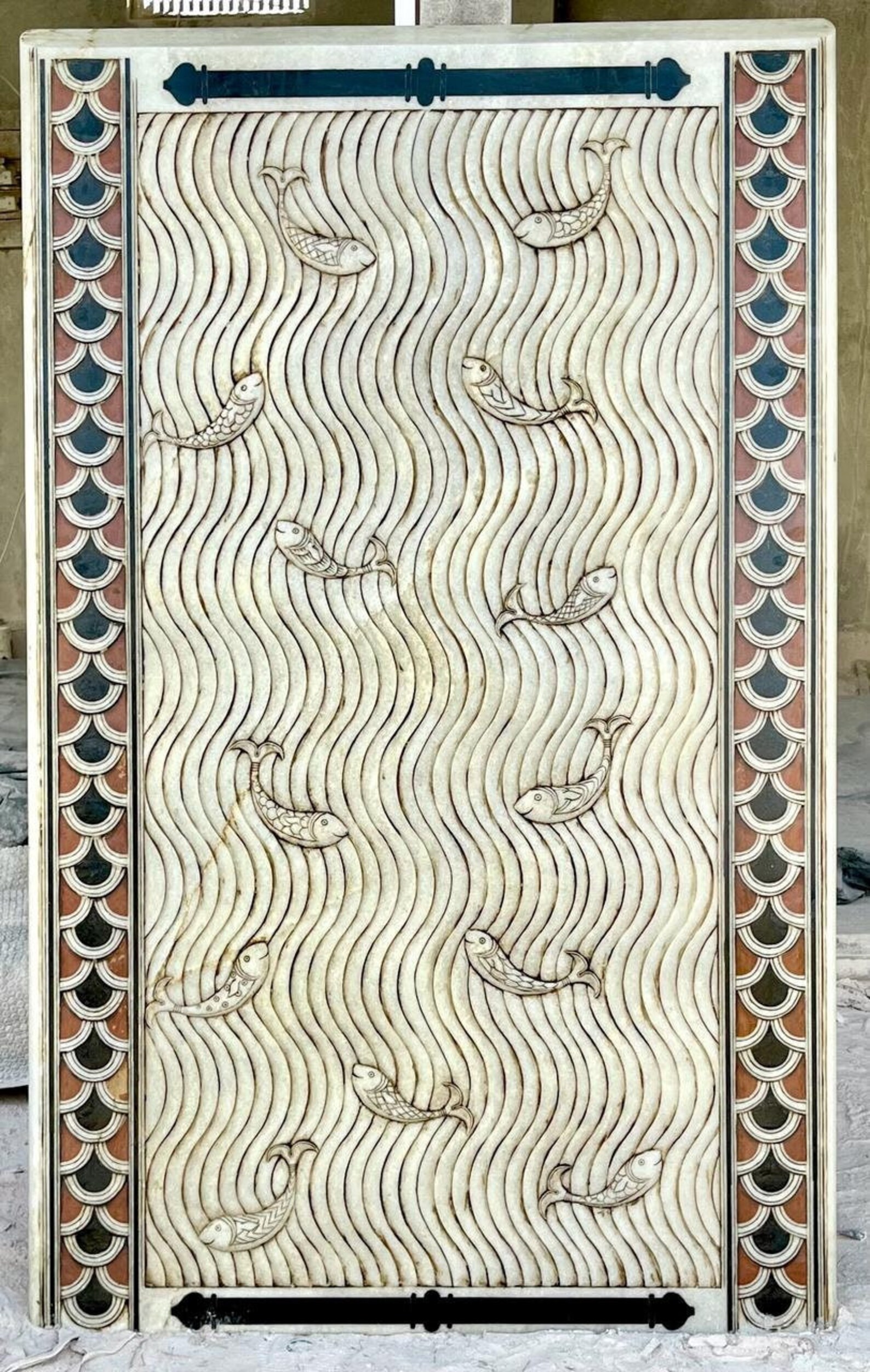 Marble Waterfall Fish Panel, Vintage Inspired Marble Art, Bohemian ...