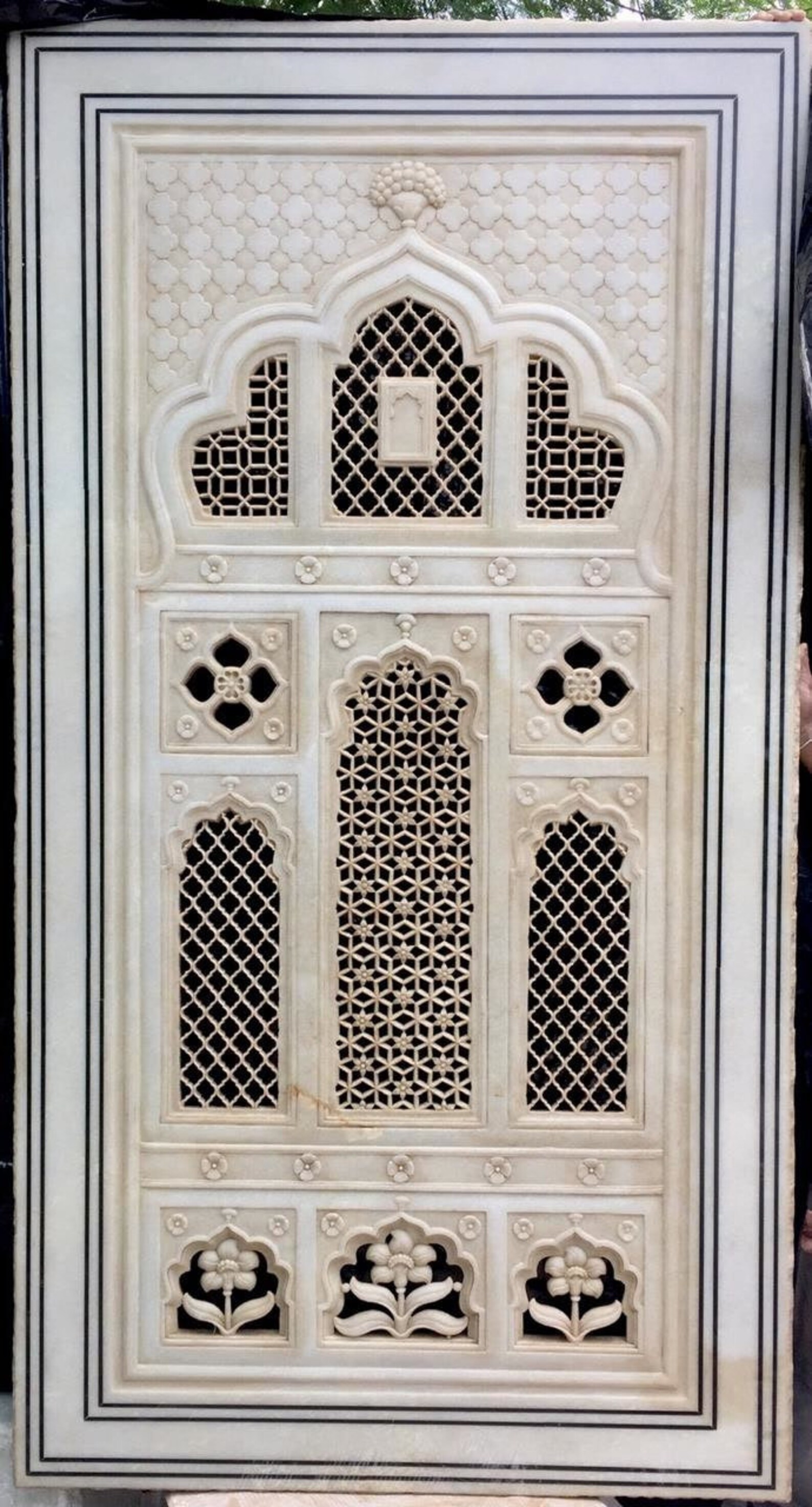 Mughal Wall Art, Carved Floral Jaali, Full Size Marble Wall Panel ...