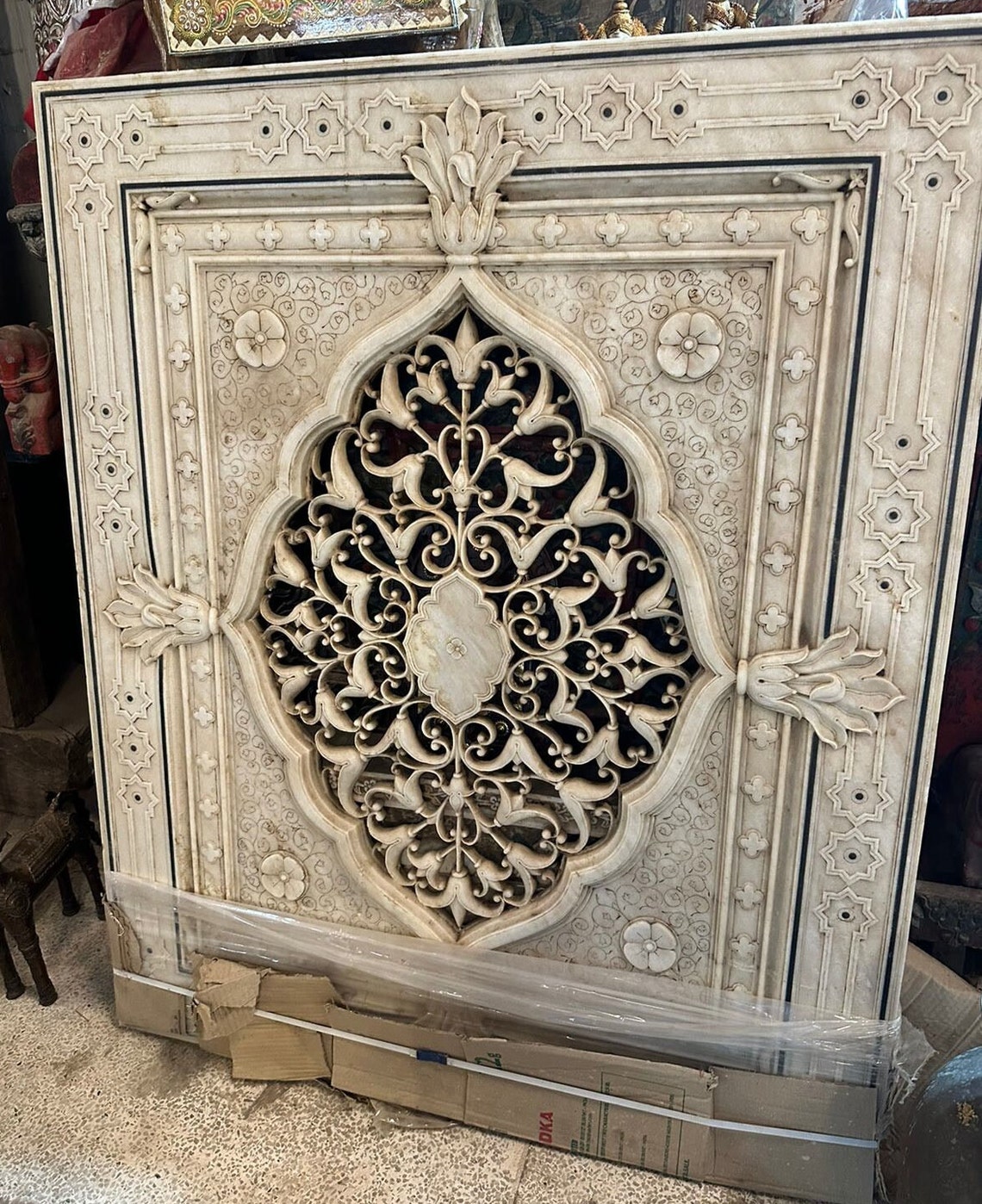Square Carved Floral Jaali, Mughal Wall Art, Marble Wall Panel, Vintage ...