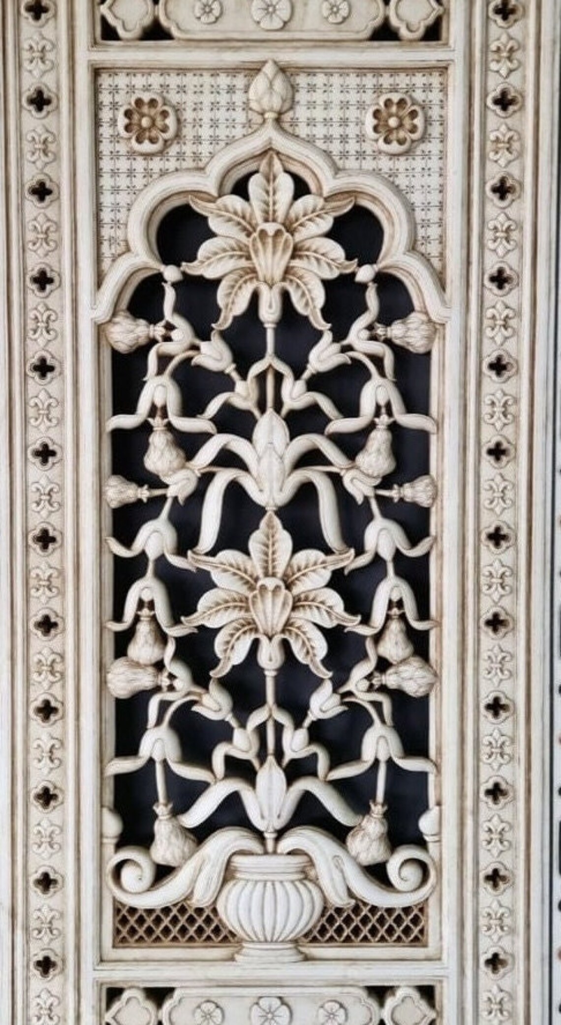 Carved Floral Jaali, Mughal Wall Art, Full Size Marble Wall Panel ...