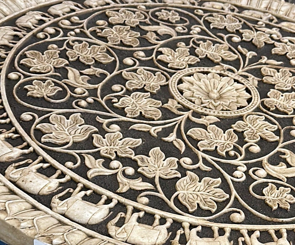 Elephant Designed Carved Coffee Table, Vintage Marble Table, Marble ...