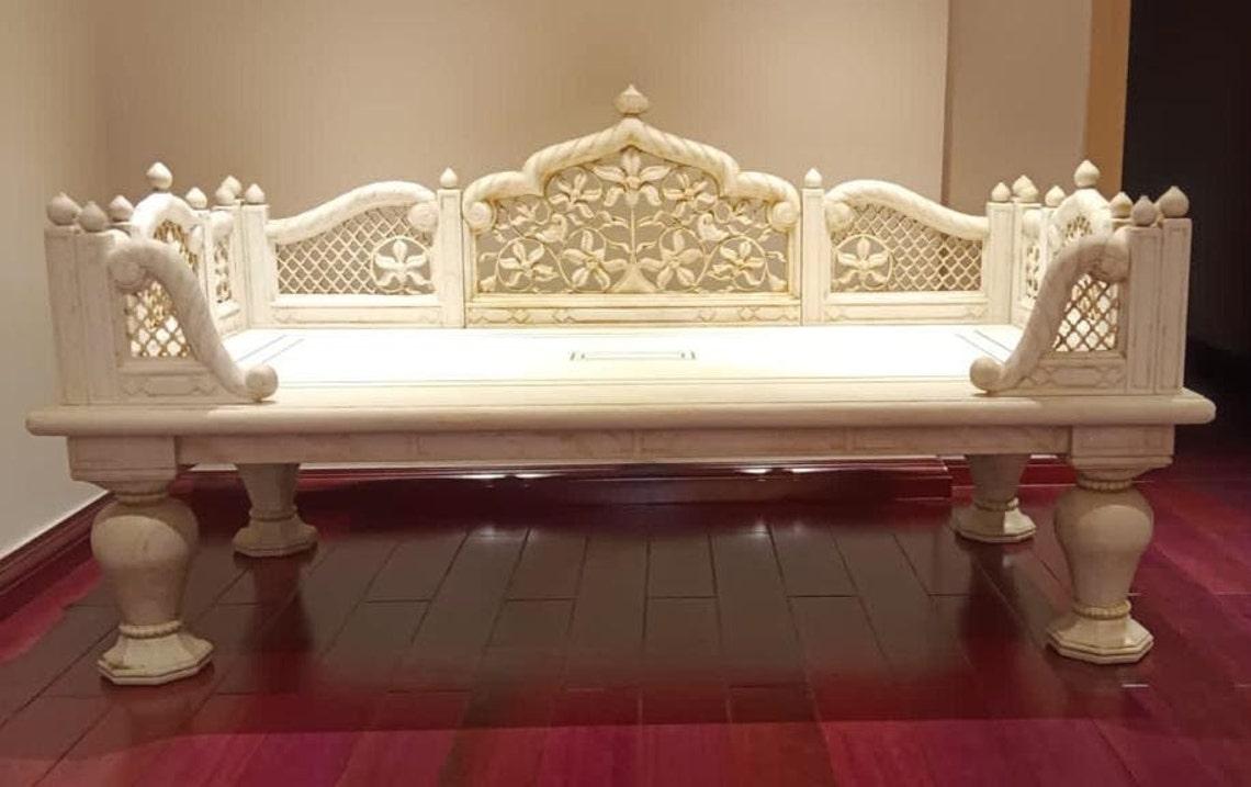 Outdoor Carving Mughal Style Daybed, Bohemian Marble Furniture, Garden ...