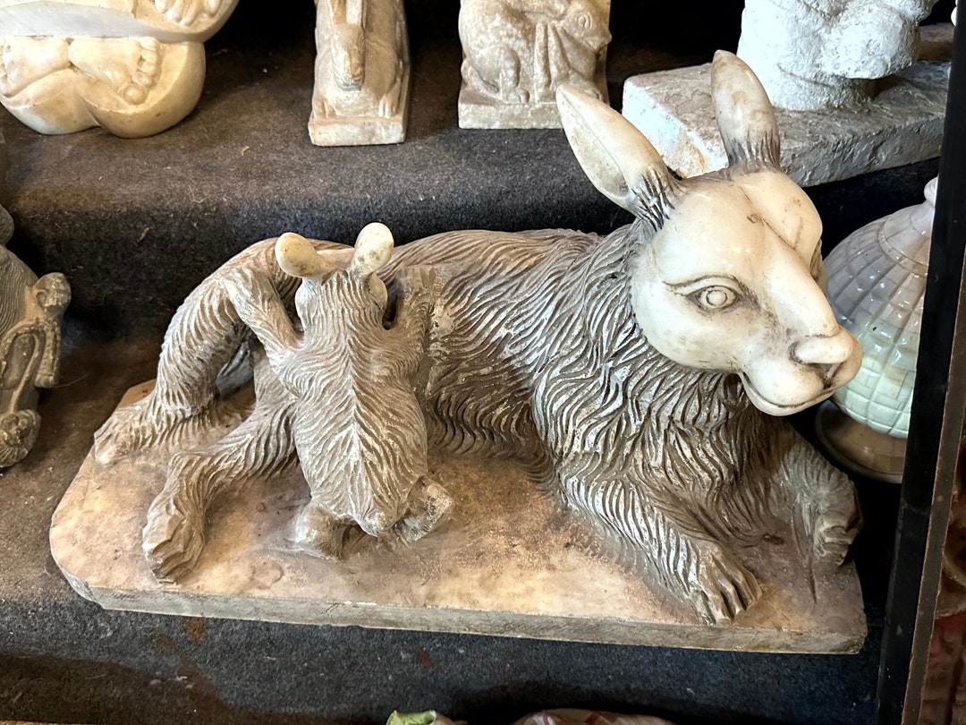 Beautiful Realistic Marble Rabbit Family Statue, Carved Stone Animal ...
