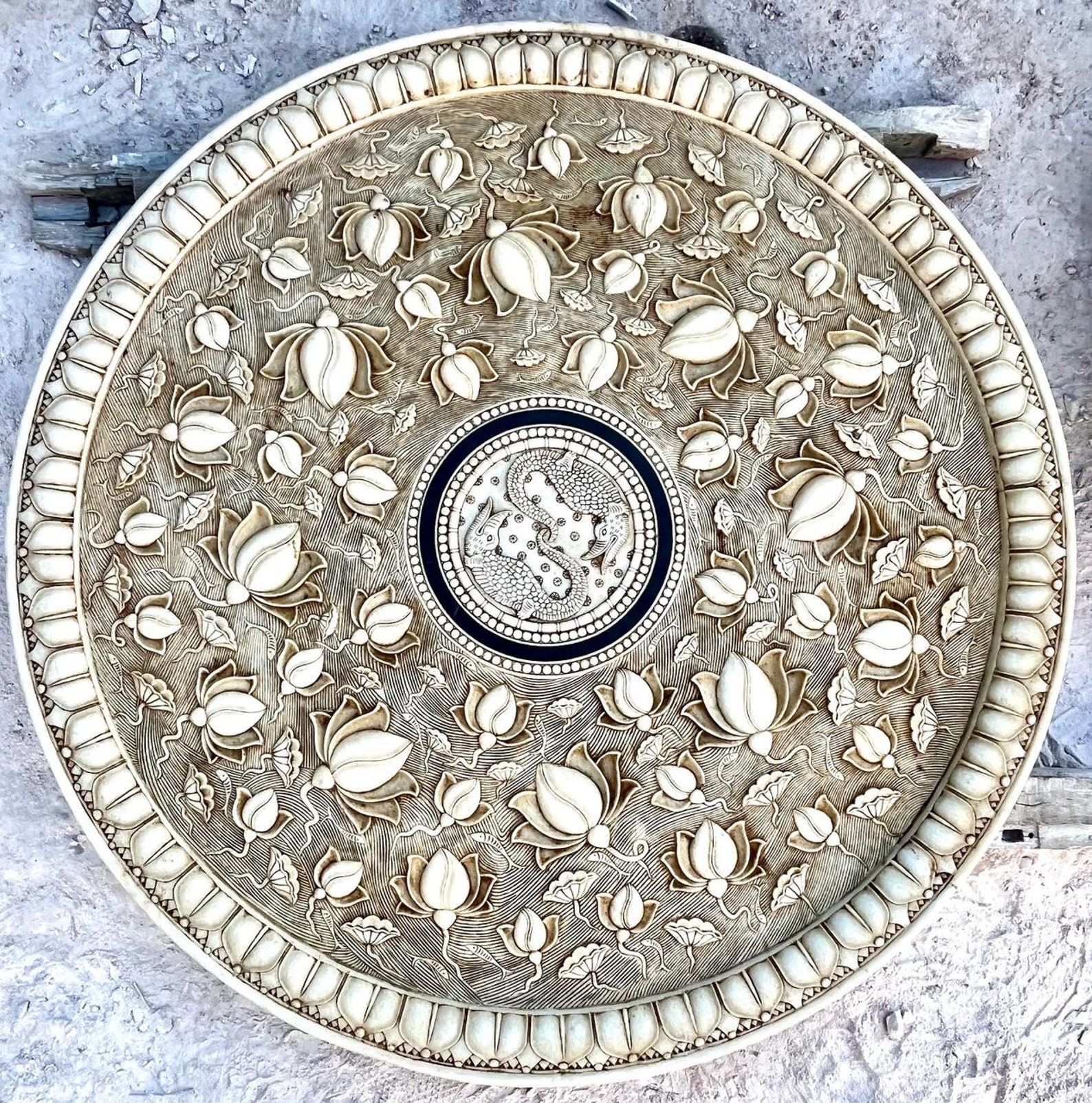 Fish Designed Carved Coffee Table, Marble Vintage Table, Marble ...