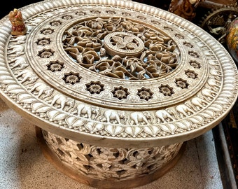 Elephant Designed Carved Coffee Table, Vintage Marble Table, Marble ...