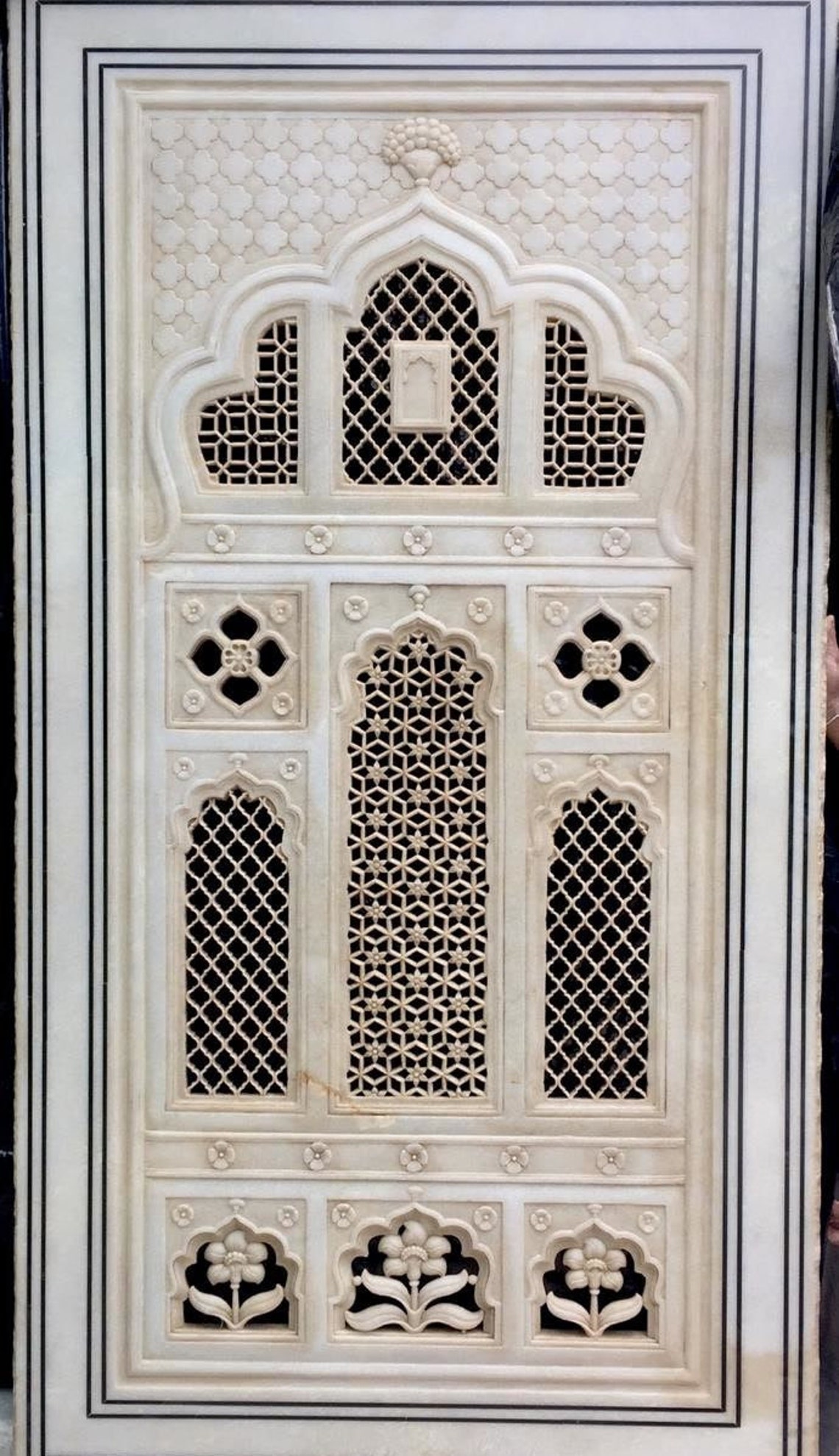 Mughal Wall Art, Carved Floral Jaali, Full Size Marble Wall Panel ...