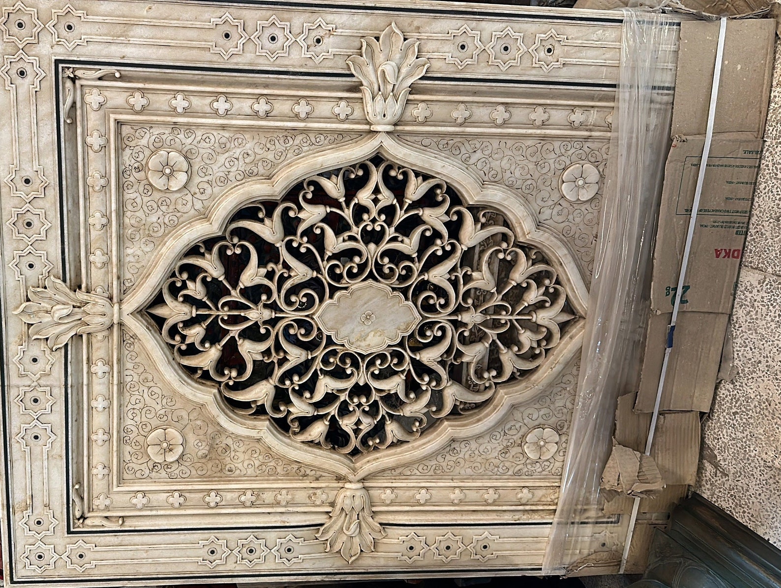 Square Carved Floral Jaali, Mughal Wall Art, Marble Wall Panel, Vintage ...