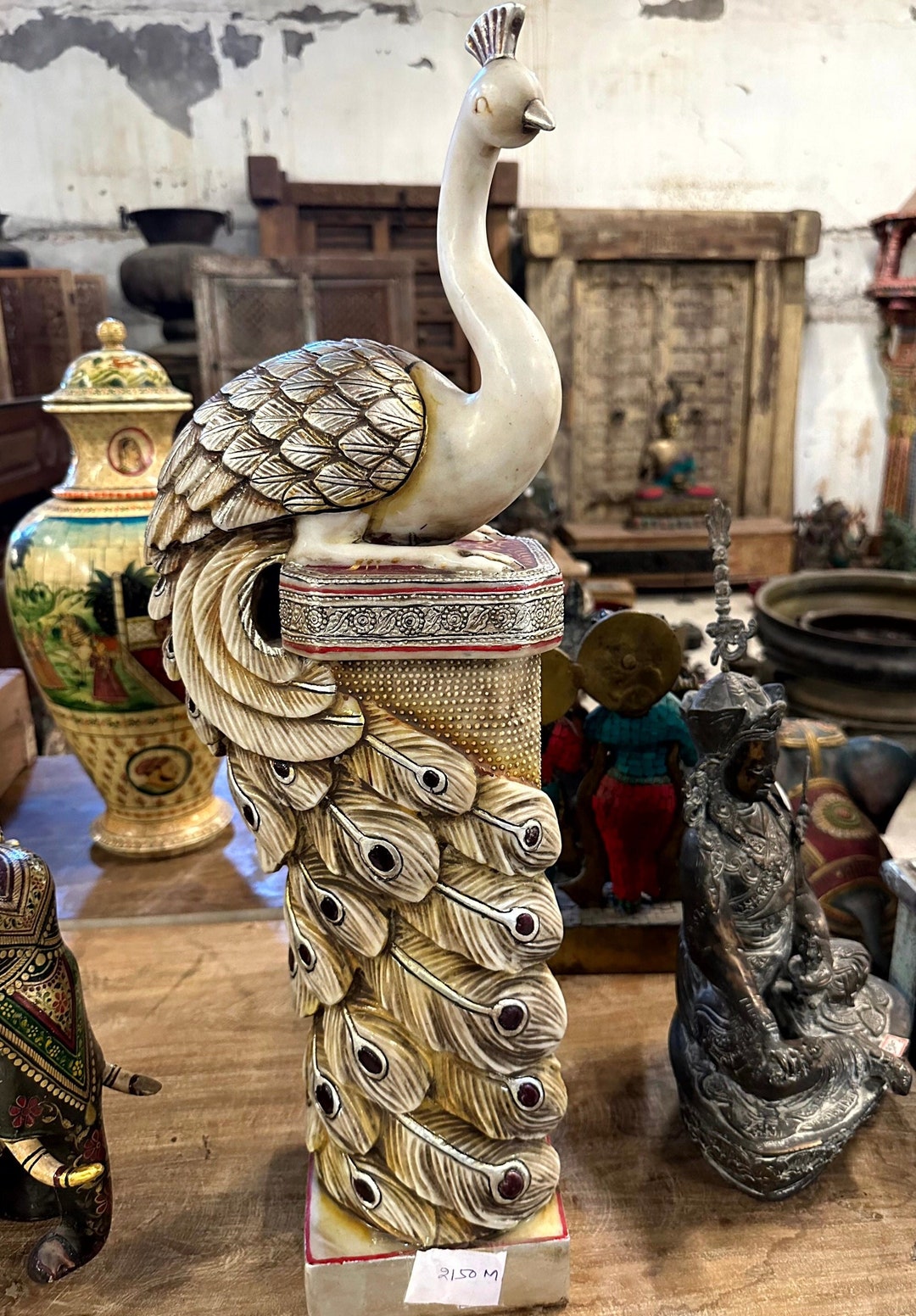 Decorative Marble Peacock Figurine Pillar, Peacock Lover Gift, Hand ...