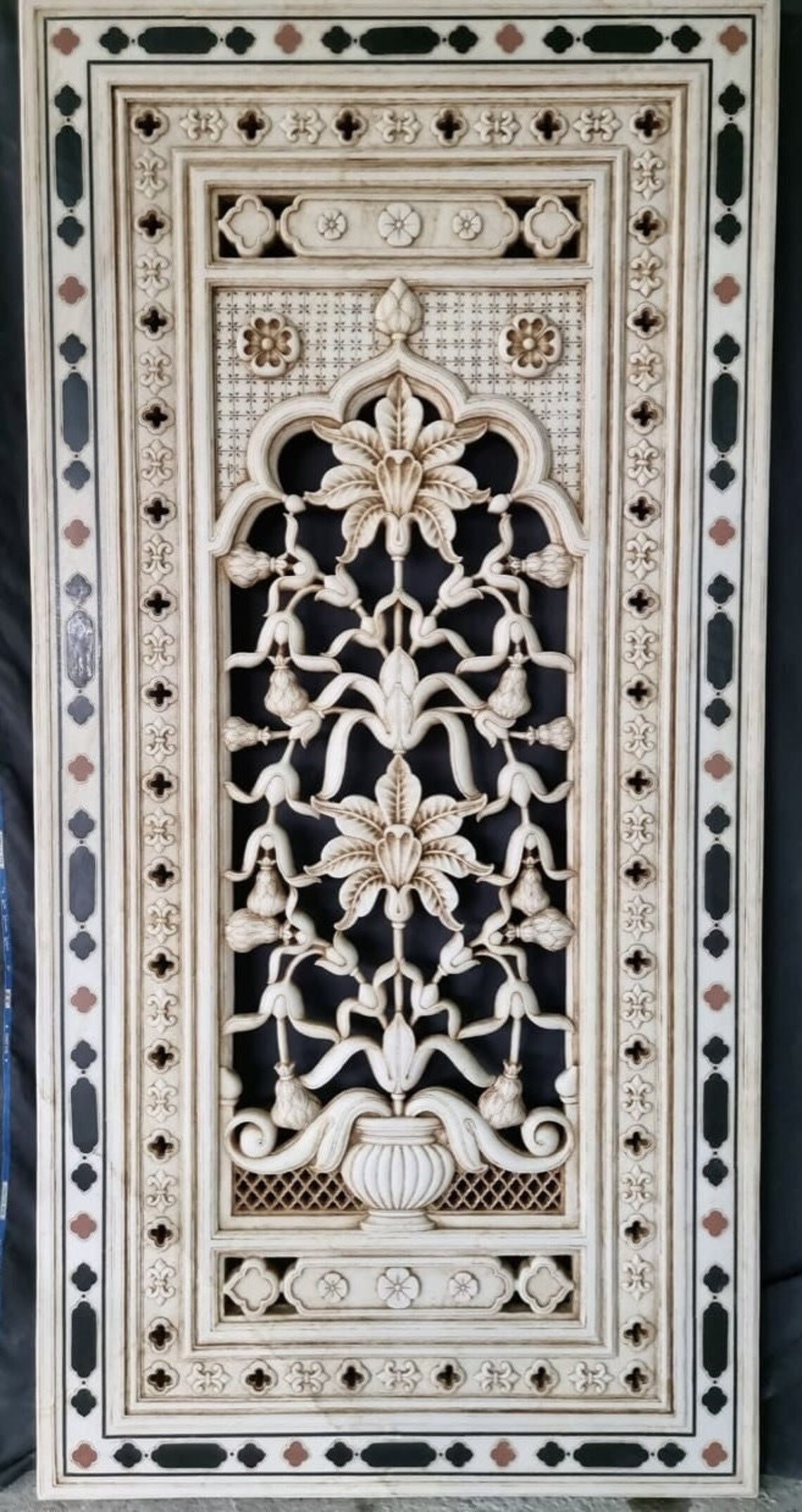 Carved Floral Jaali, Mughal Wall Art, Full Size Marble Wall Panel ...
