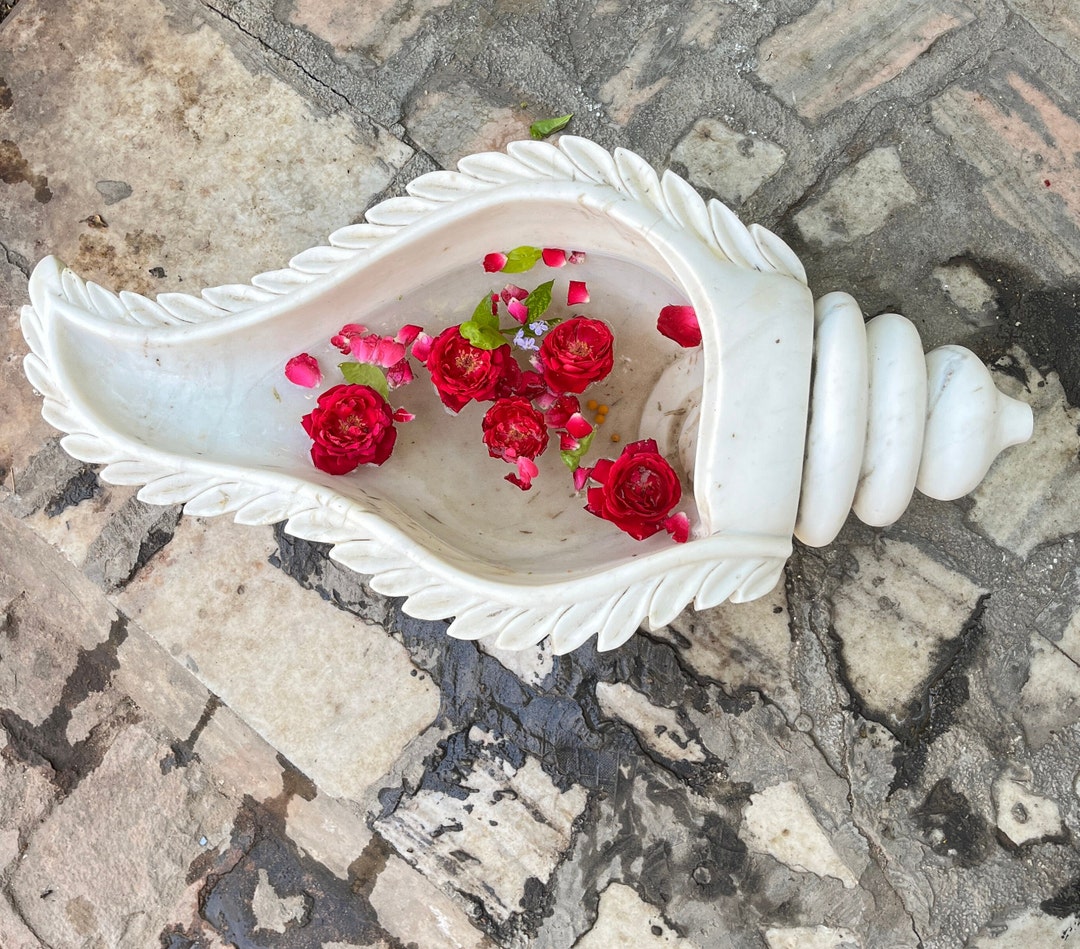 Marble Bowl Shankh, Storage Marble Shankh, White Marble Shankh Urli ...