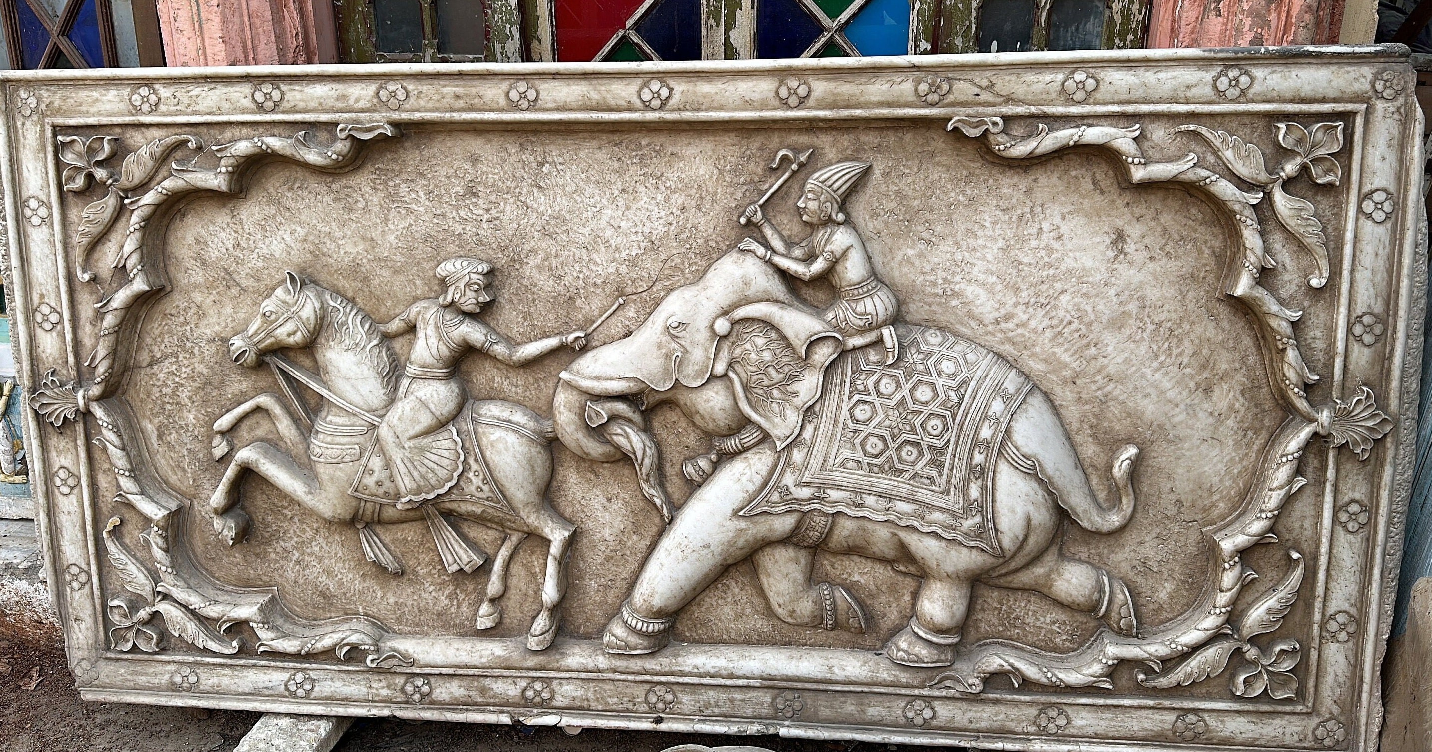 Beautiful Carved Hunting Marble Panel, Vintage Animal Panel, Horse ...