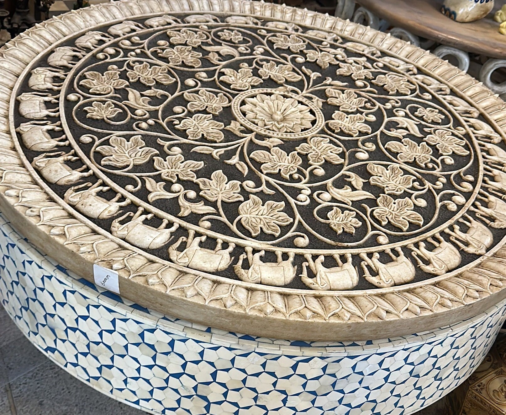 Elephant Designed Carved Coffee Table, Vintage Marble Table, Marble ...