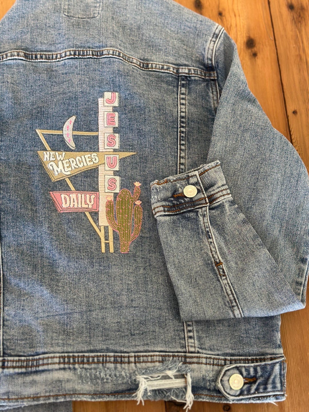 Embroidered Denim Jacket Jesus Clothing Christian Women’s Top Faith ...
