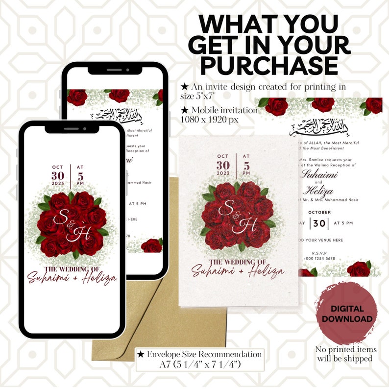 Editable Islamic Wedding Invitation, Nikkah Invitation, Muslim Wedding ...