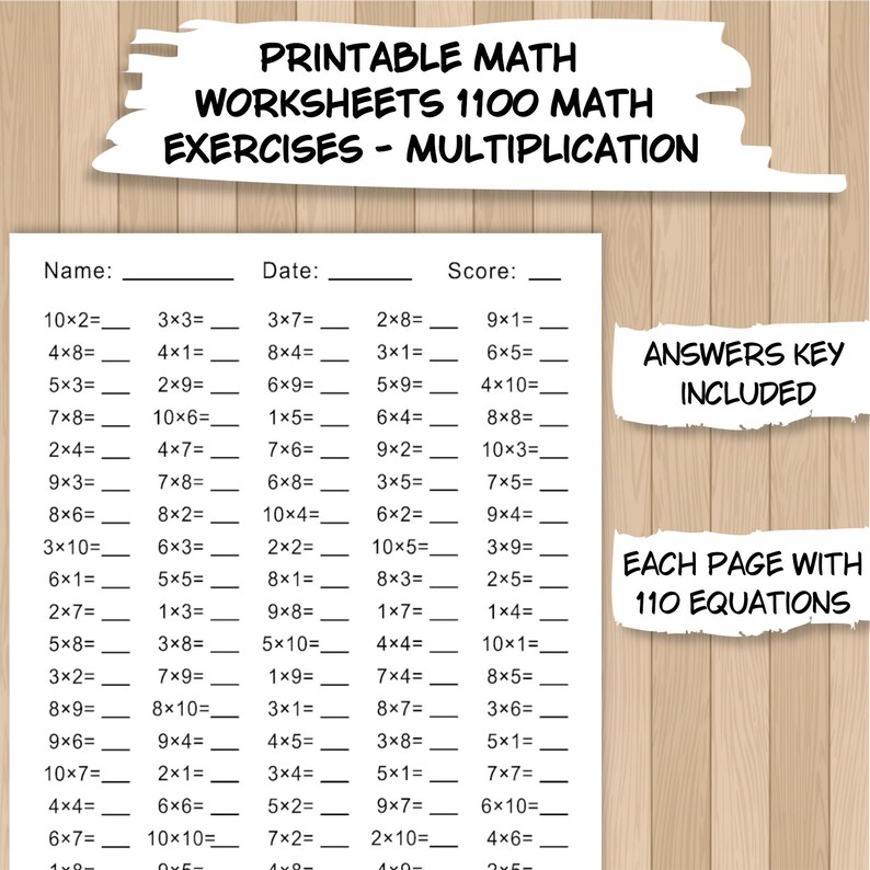 10 Printable Multiplication Worksheets, Fill in the Blanks - Single ...