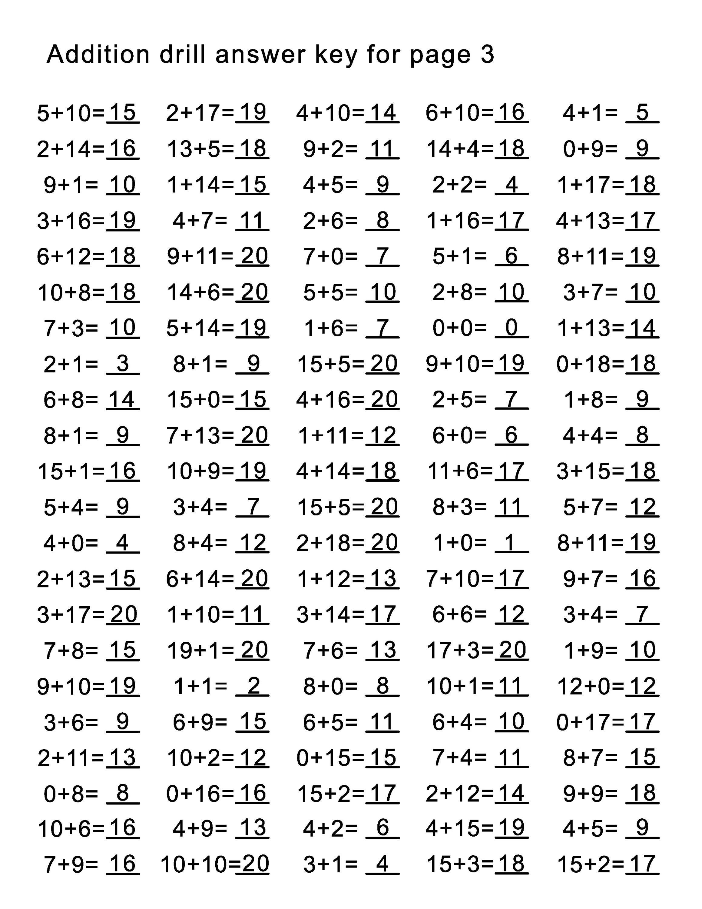 Maths Drill Addition Worksheets, Printable Numbers 0 to 20, Practice ...