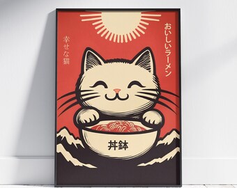 Maneki Neko Print Lucky Cat Wall Art Wall Decor Japanese Print Lucky ...