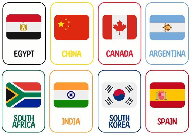 30 Countries Flags Flash Cards part1, Instant Download, World Flags ...